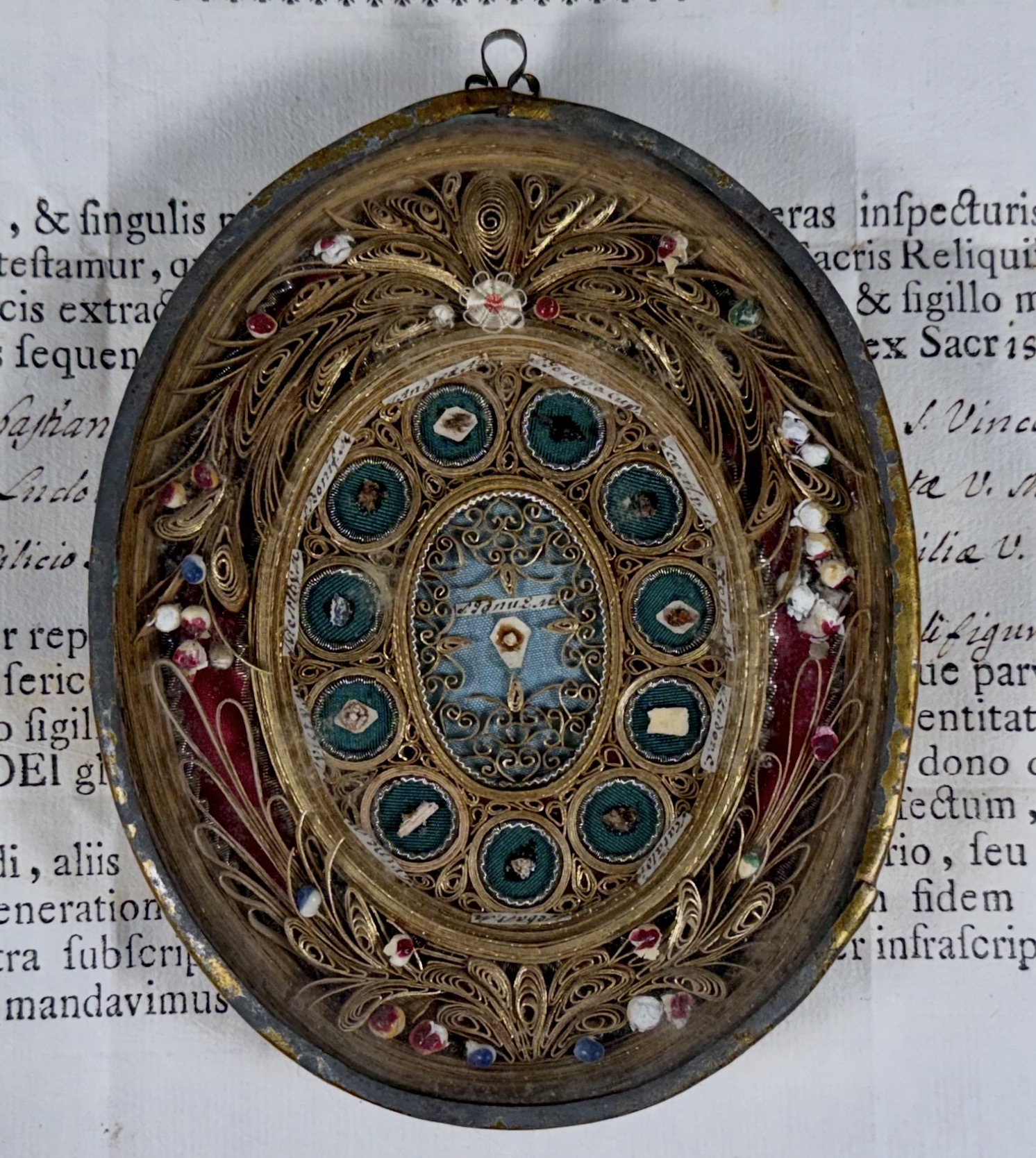 Large documented reliquary with relics of St. Januarius and 10 Saints: